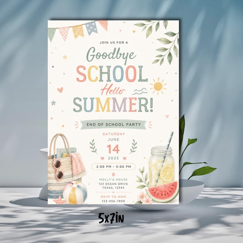 Goodbye School Pool Party Invitation, Summer Break Invite (canva ...