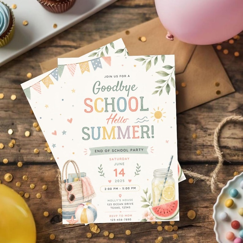 Goodbye School Pool Party Invitation, Summer Break Invite (canva ...