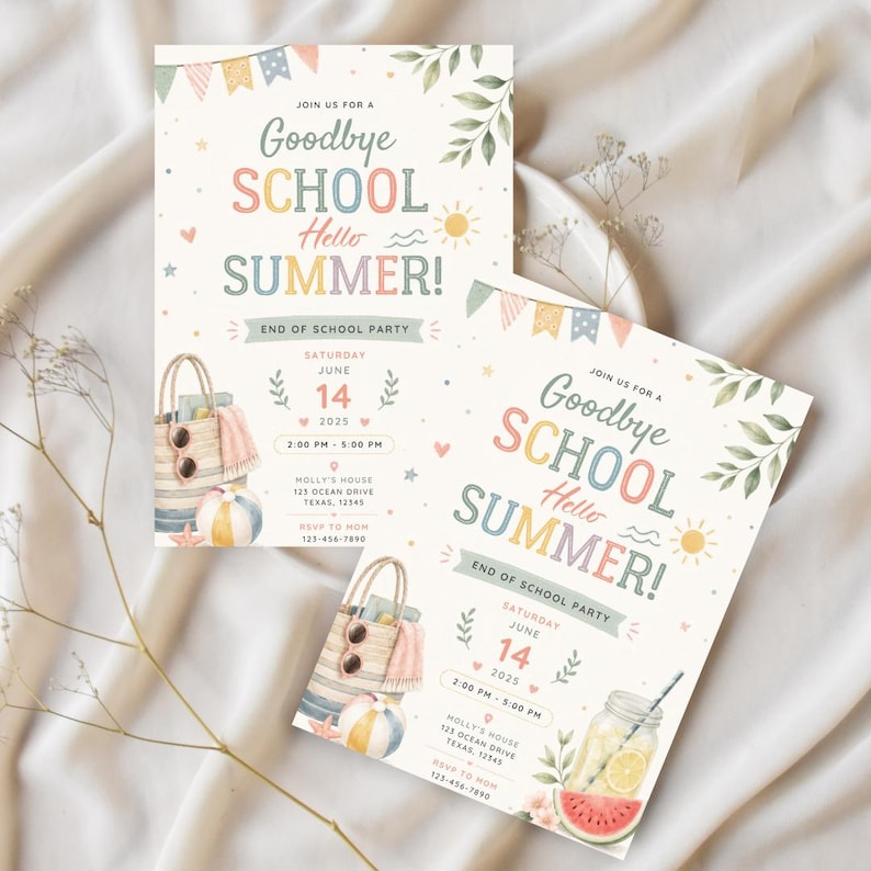 Goodbye School Pool Party Invitation, Summer Break Invite (canva ...