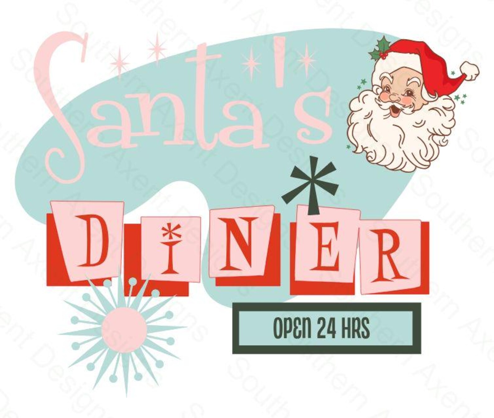 Retro Santa's Diner Sign 50's Style Mid Century Modern Christmas ...