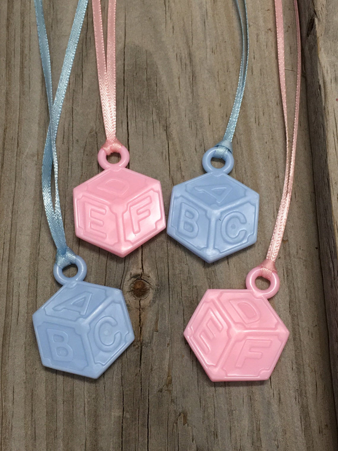Baby Shower Favor: Pink & Blue Block Charm Necklaces (set of 12) - Etsy