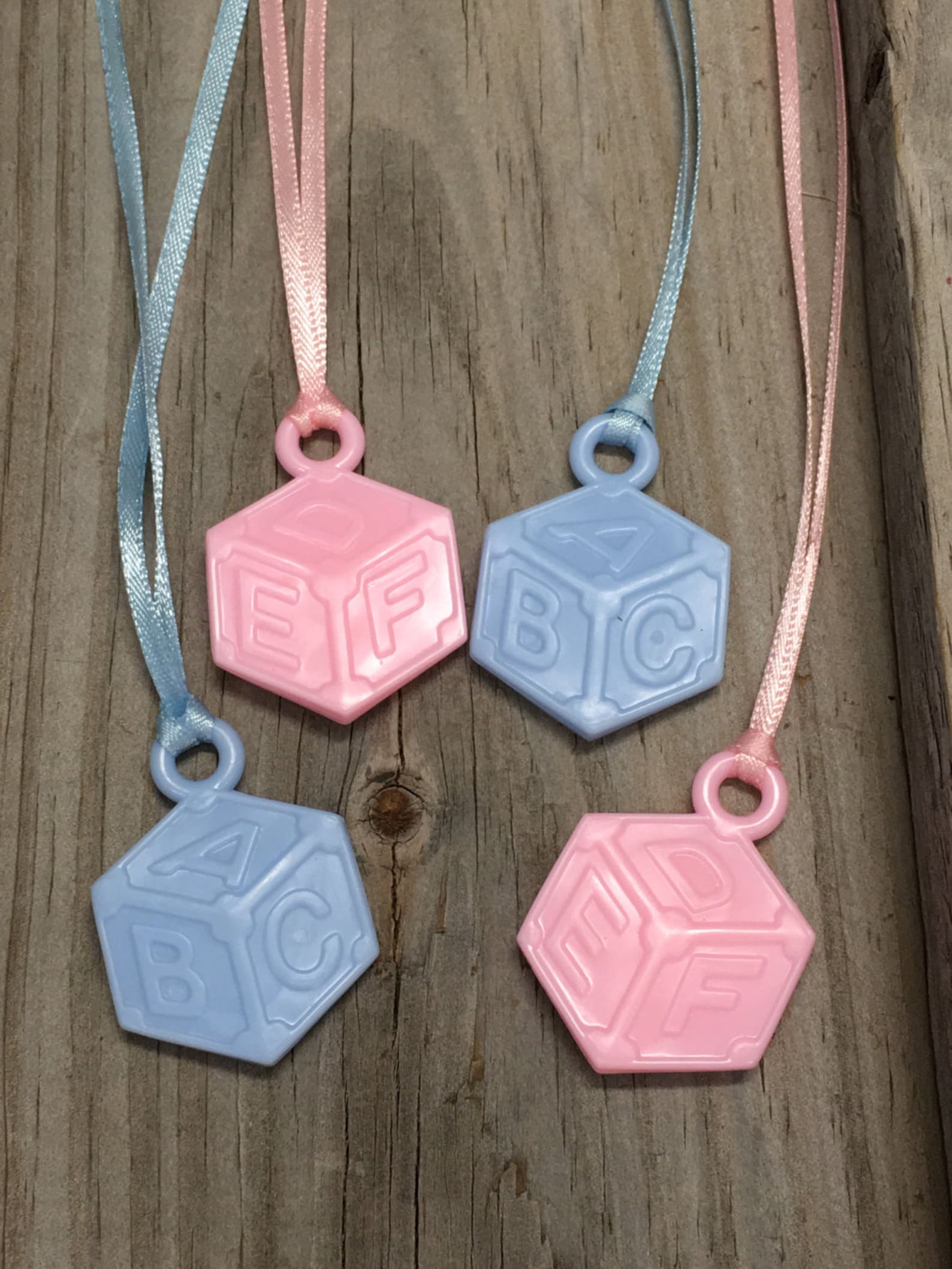 Baby Shower Favor: Pink & Blue Block Charm Necklaces (set of 12) - Etsy