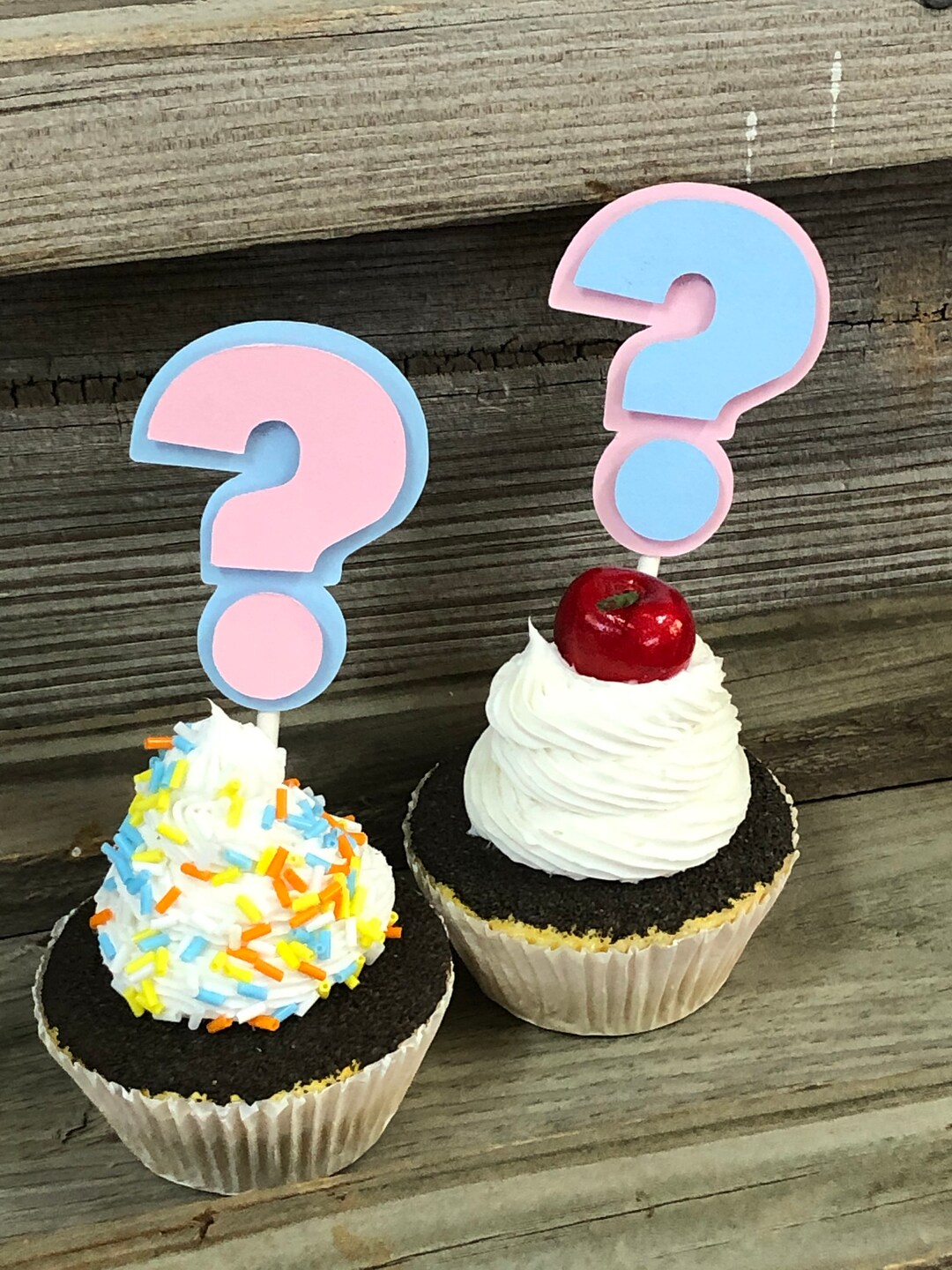 Gender Reveal Party Pack: Question Mark Cupcake Toppers, Wrappers ...