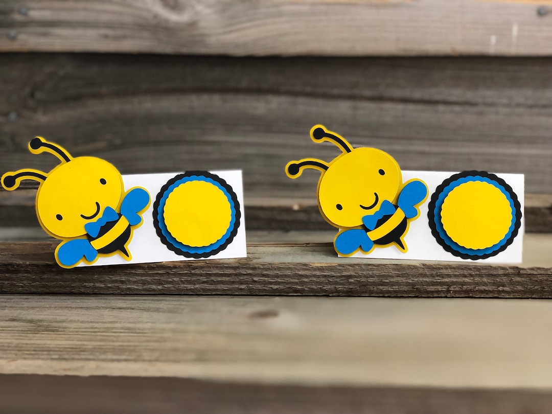 Bumble Bee Table Tents: Yellow, Black & Blue Place Cards - Set of 12 - Etsy