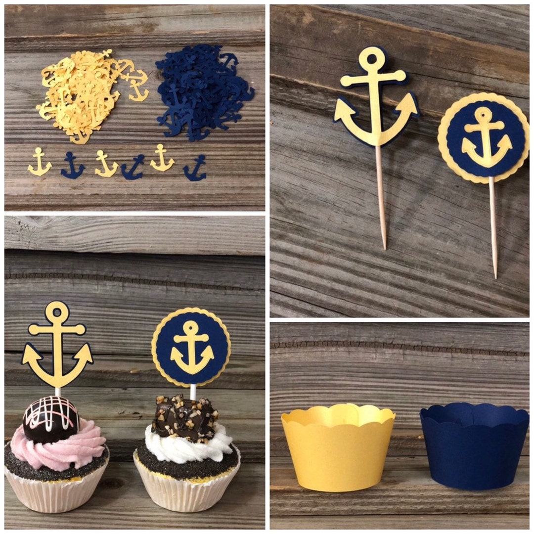 Navy Blue & Gold Anchor Party Pack-includes: Cupcake Wrappers and ...