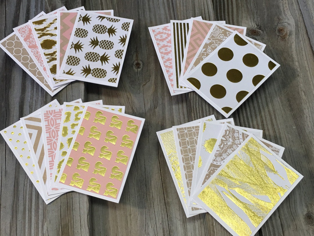 20-assorted Gold Foil Blank Mini Note Cards (3 1/2"x2 1/2") WITH ...