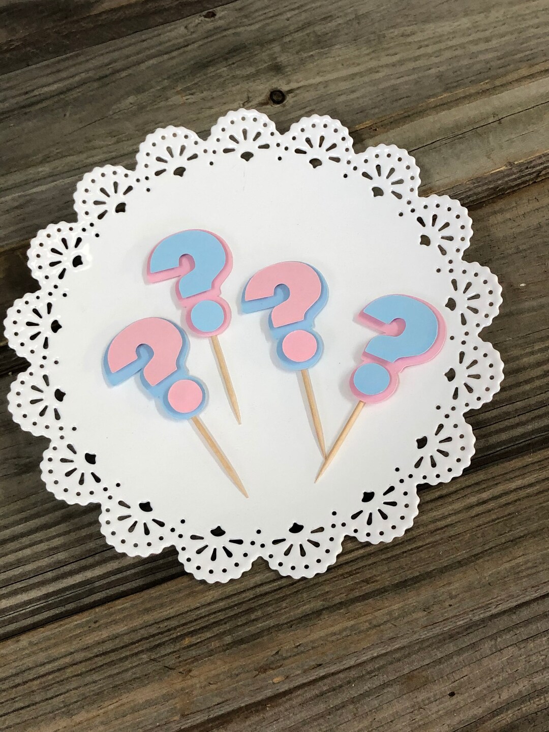 Gender Reveal Question Mark Cupcake Picks: Pink & Blue Baby Shower ...