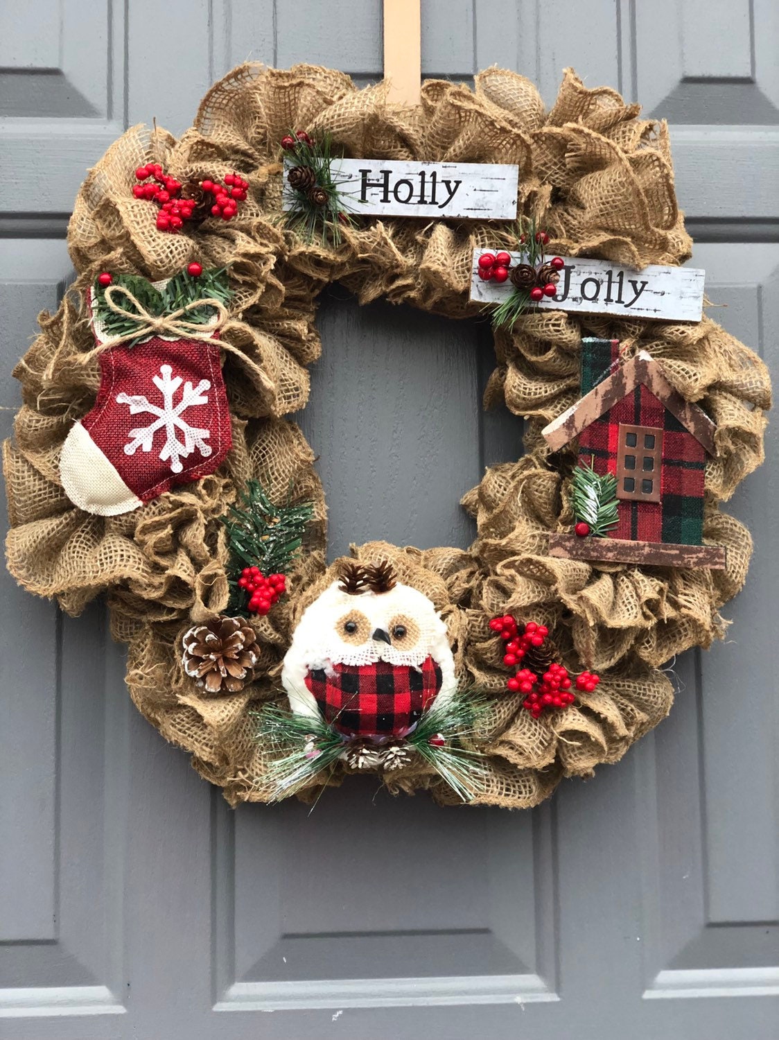 Country Christmas Burlap Wreath - 14 Wire Wreath Form - Country ...