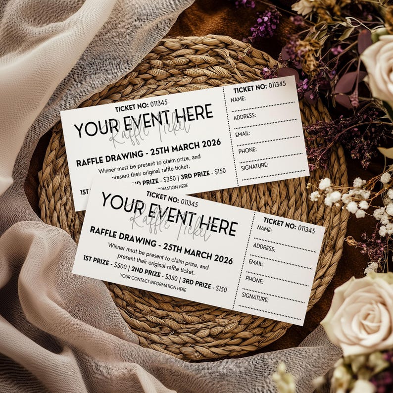 Editable Raffle Event Ticket Template, Custom DIY Surprise Raffle ...