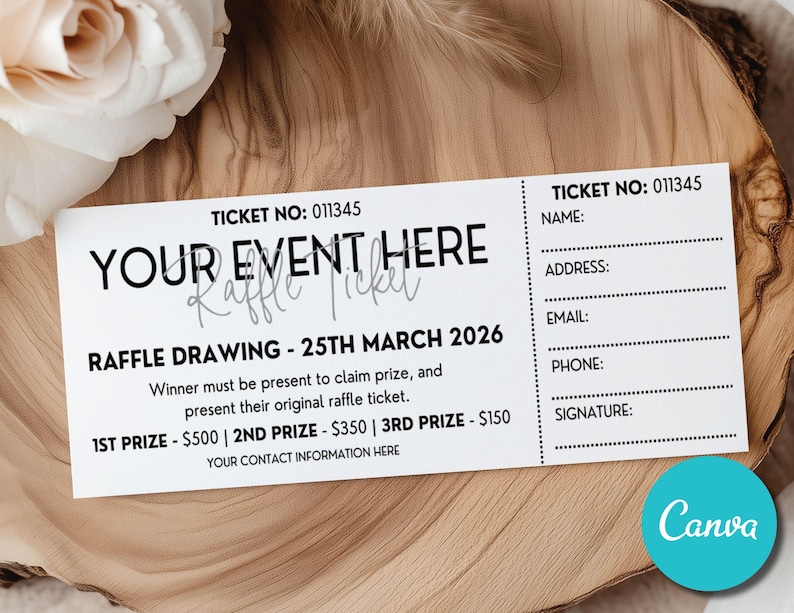Editable Raffle Event Ticket Template, Custom DIY Surprise Raffle ...