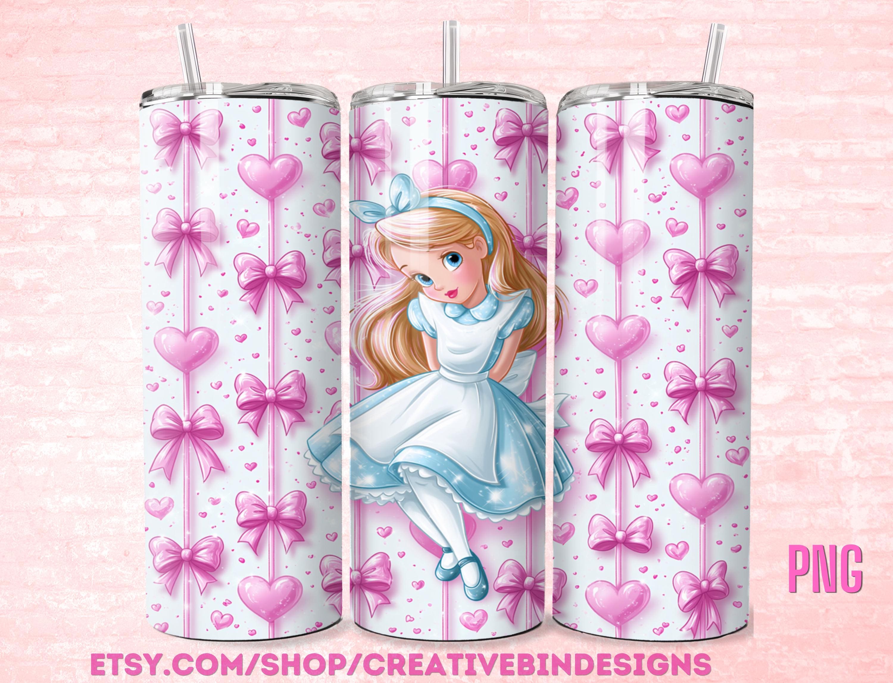 Alice in Wonderland Pink Bow Hearts Tumbler Wrap, Whimsical Fantasy ...