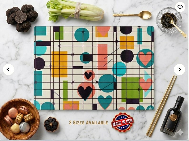 Tempered Glass Cutting Board, Colorful Geometric Kitchen Decor ...