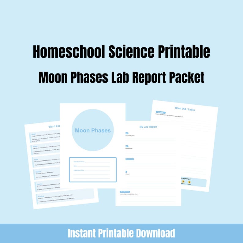 Homeschool Science Printable | Moon Phases Lab Report Packet | K-2 ...