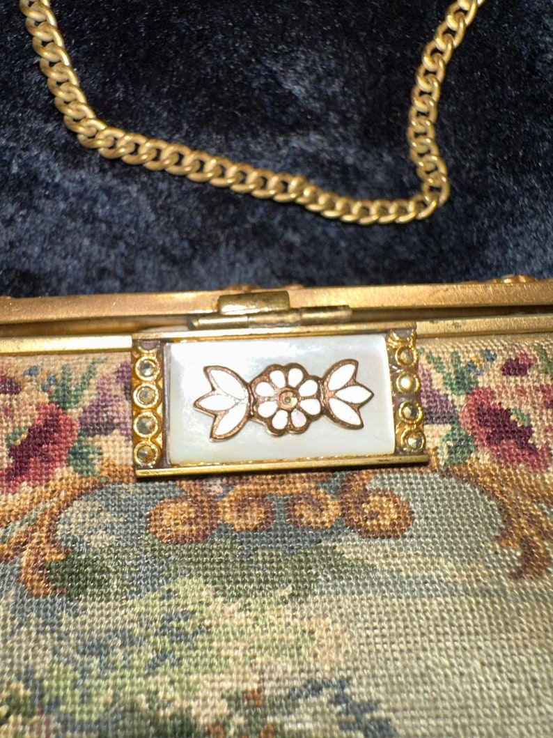 1940's WALBORG PETITPOINT Bag W/ Unique MOP Mother of Pearl Frame ...