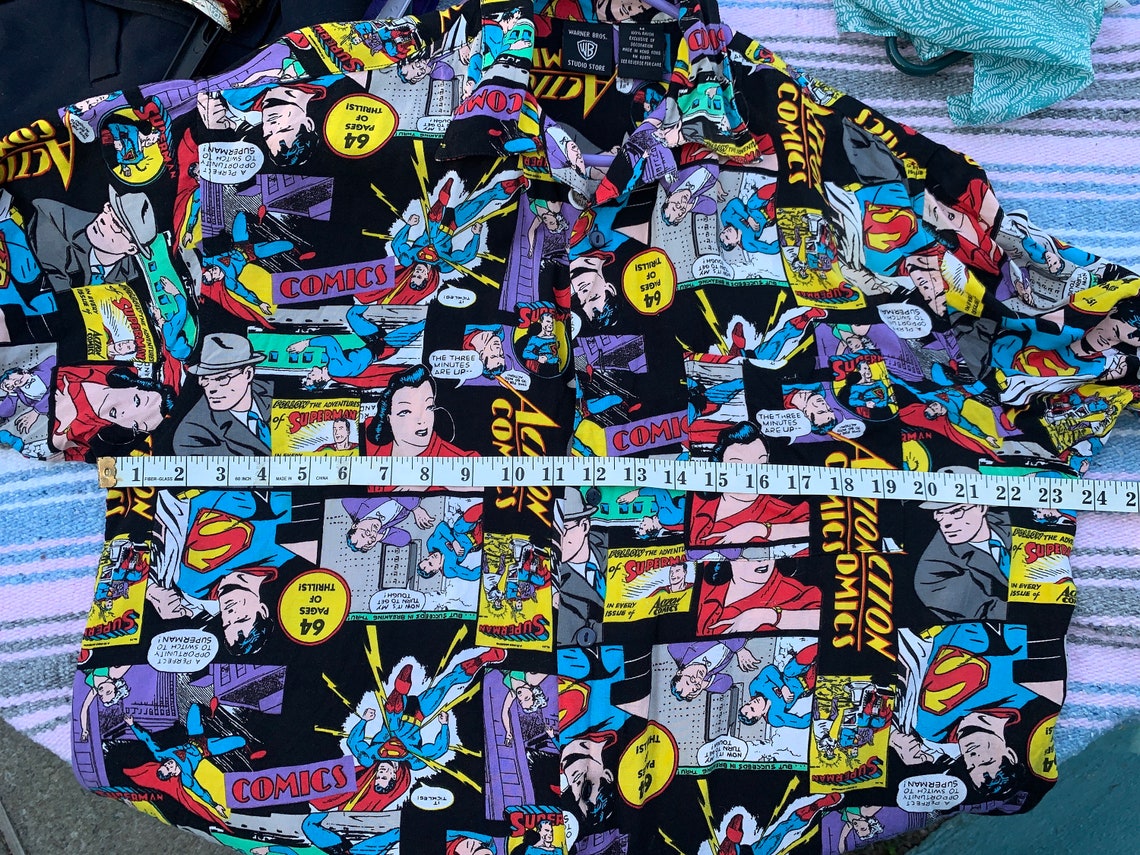90's SUPERMAN Comic Print Bowling Shirt Warner Brothers - Etsy
