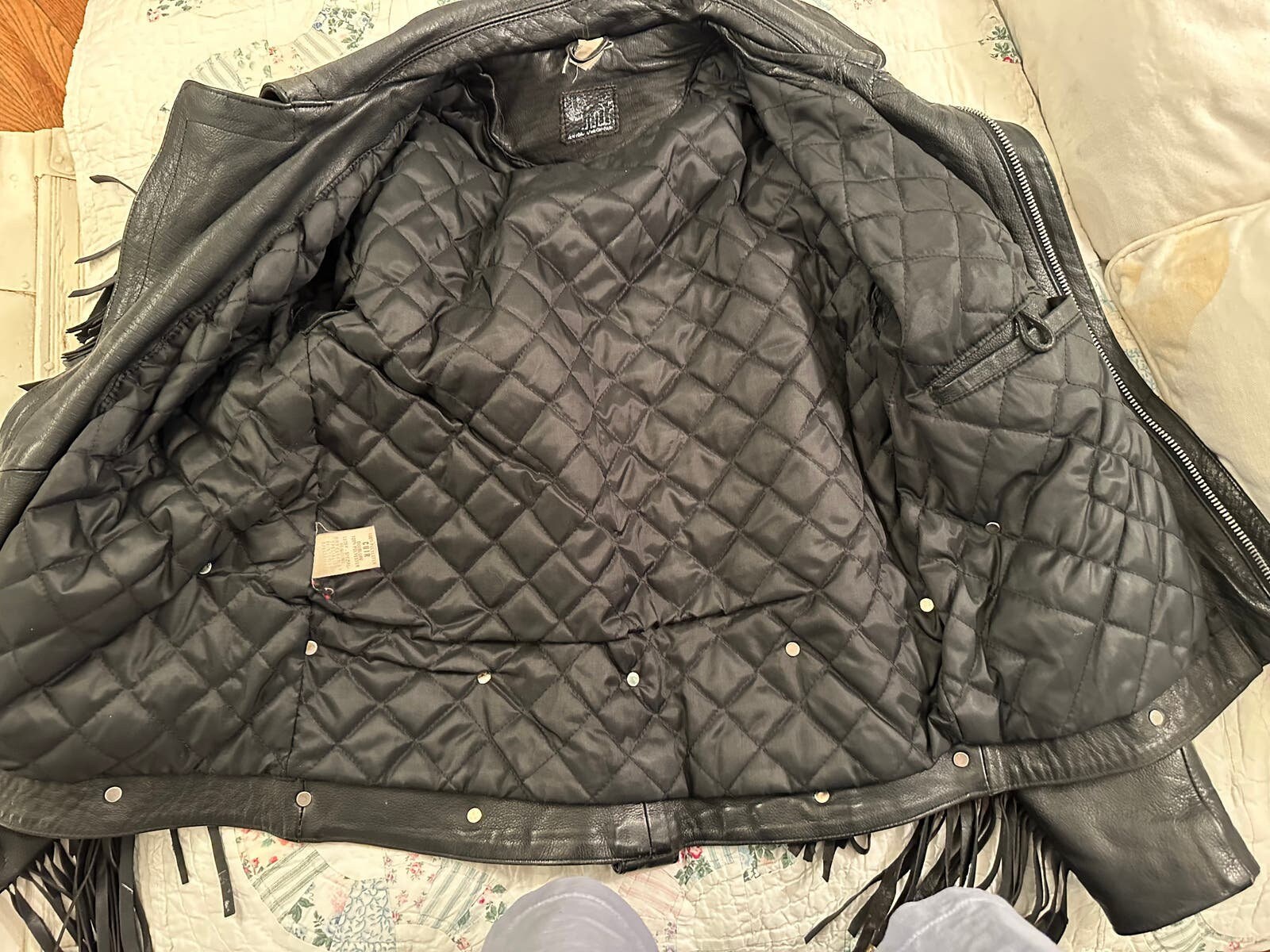 Super Heavy FRINGED LEATHER BIKER Moto Jacket W/ Thick Quilted Lining ...
