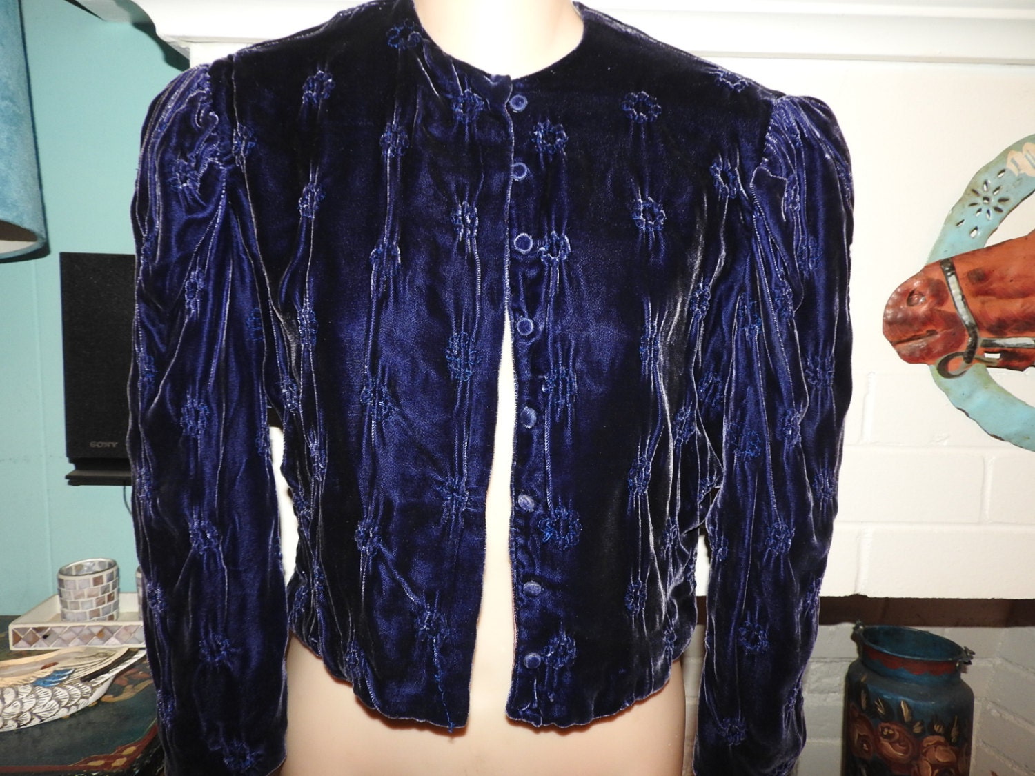 Unique Victorian/edwardian Blue Textured Velvet Jacket - Etsy