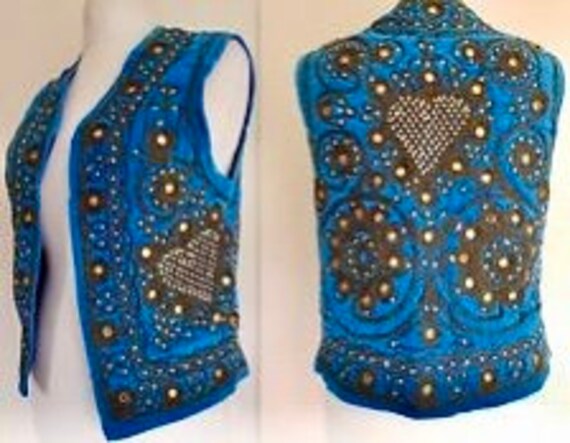 60’s/70’s QUILTED VELVET VEST Embellished w/ Mirrors… - Gem