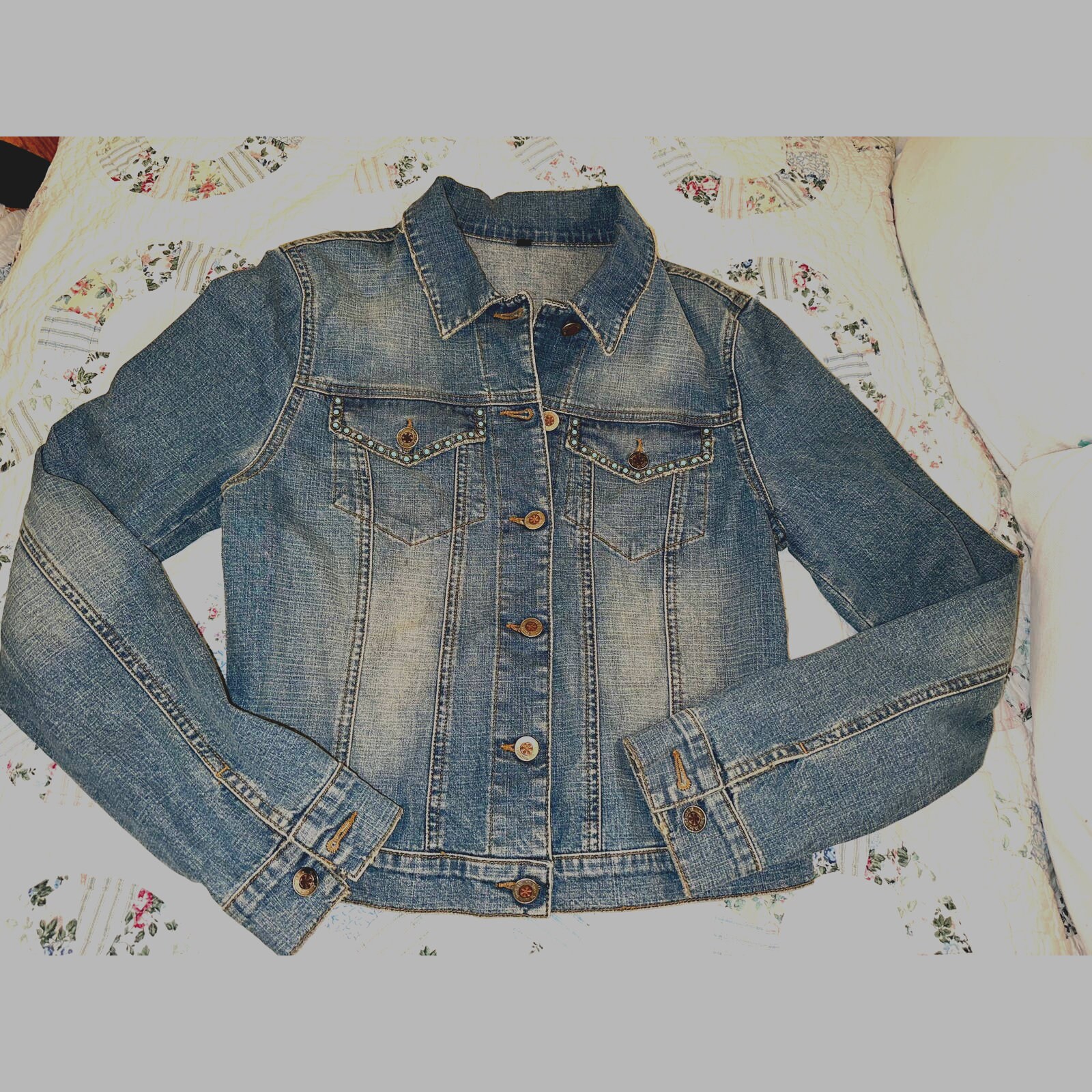 90's BUZZ 18 Embellished TURQUOISE STUDDED Denim Jean Jacket - Etsy