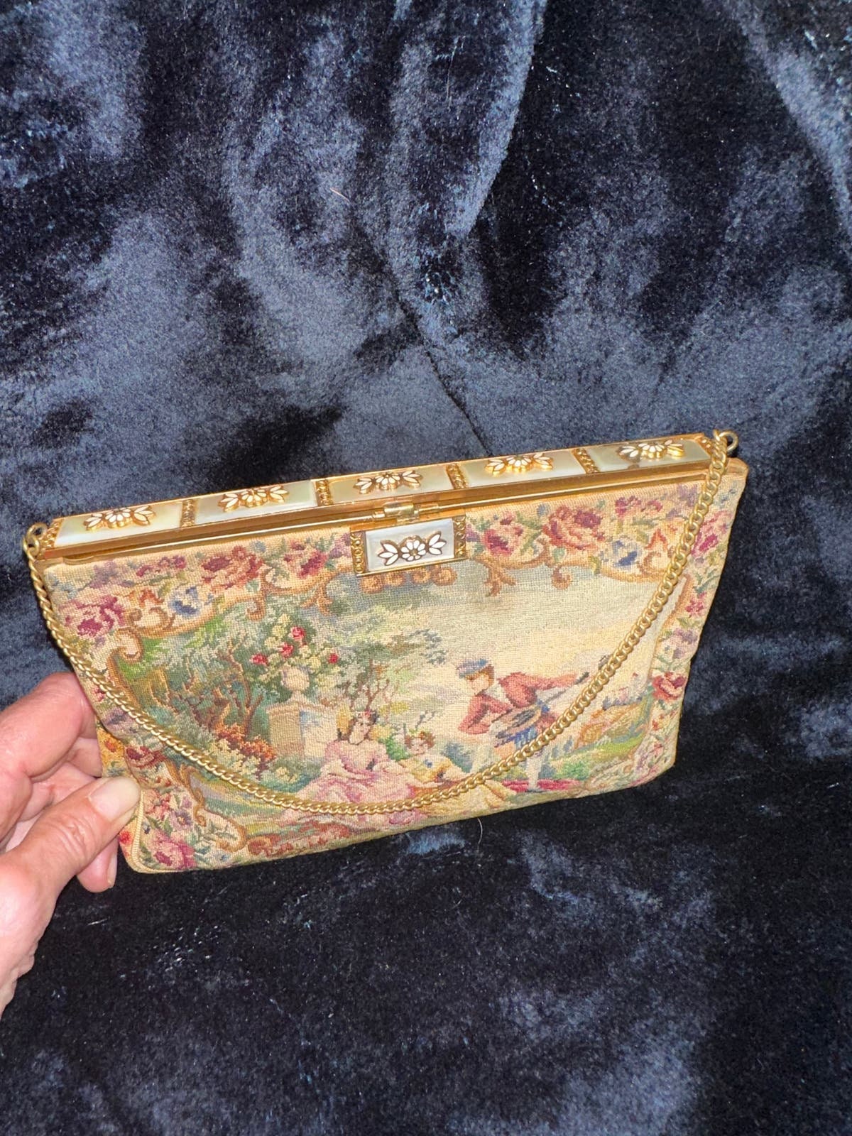 1940's WALBORG PETITPOINT Bag W/ Unique MOP Mother of Pearl Frame ...