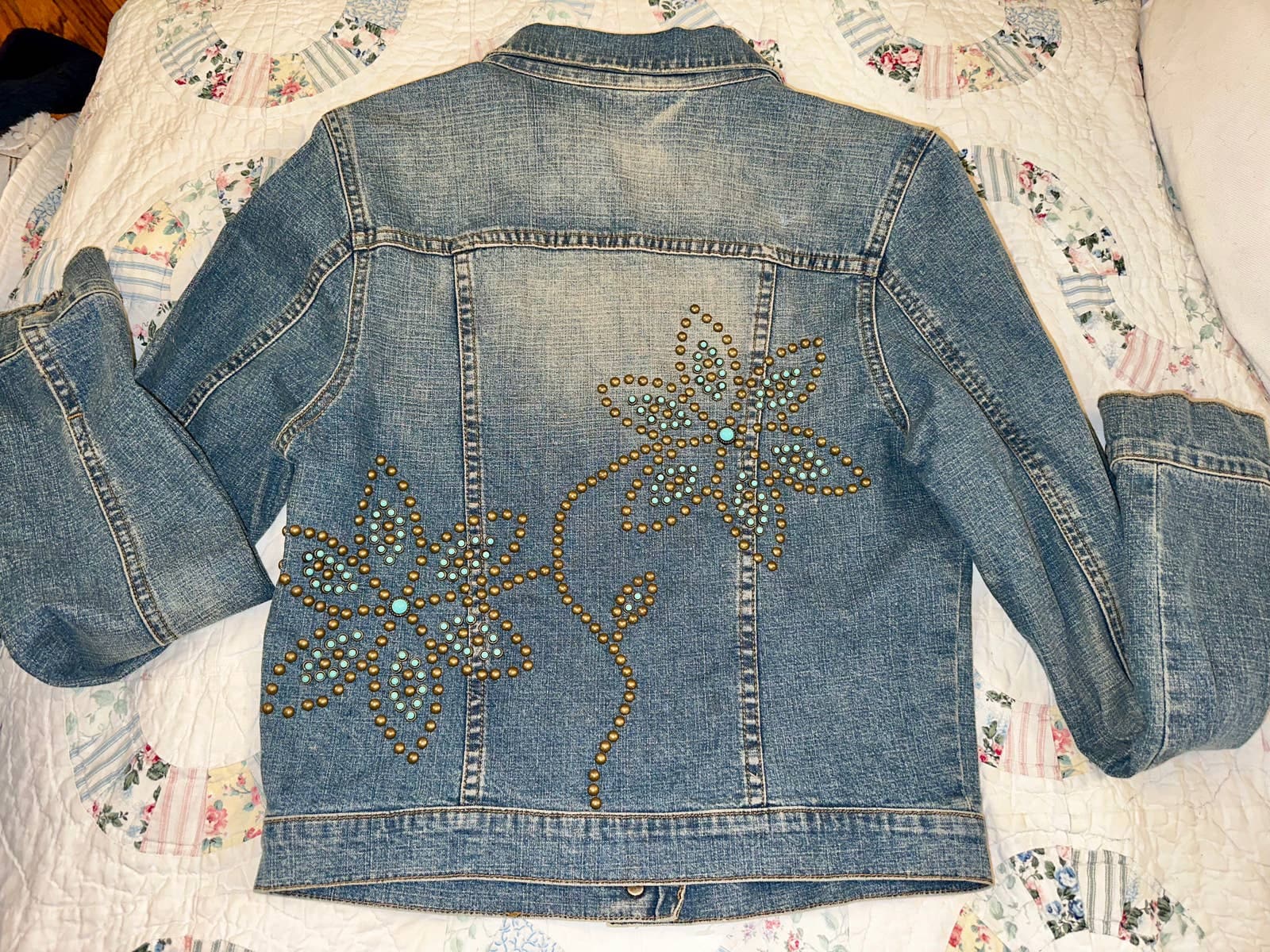 90's BUZZ 18 Embellished TURQUOISE STUDDED Denim Jean Jacket - Etsy