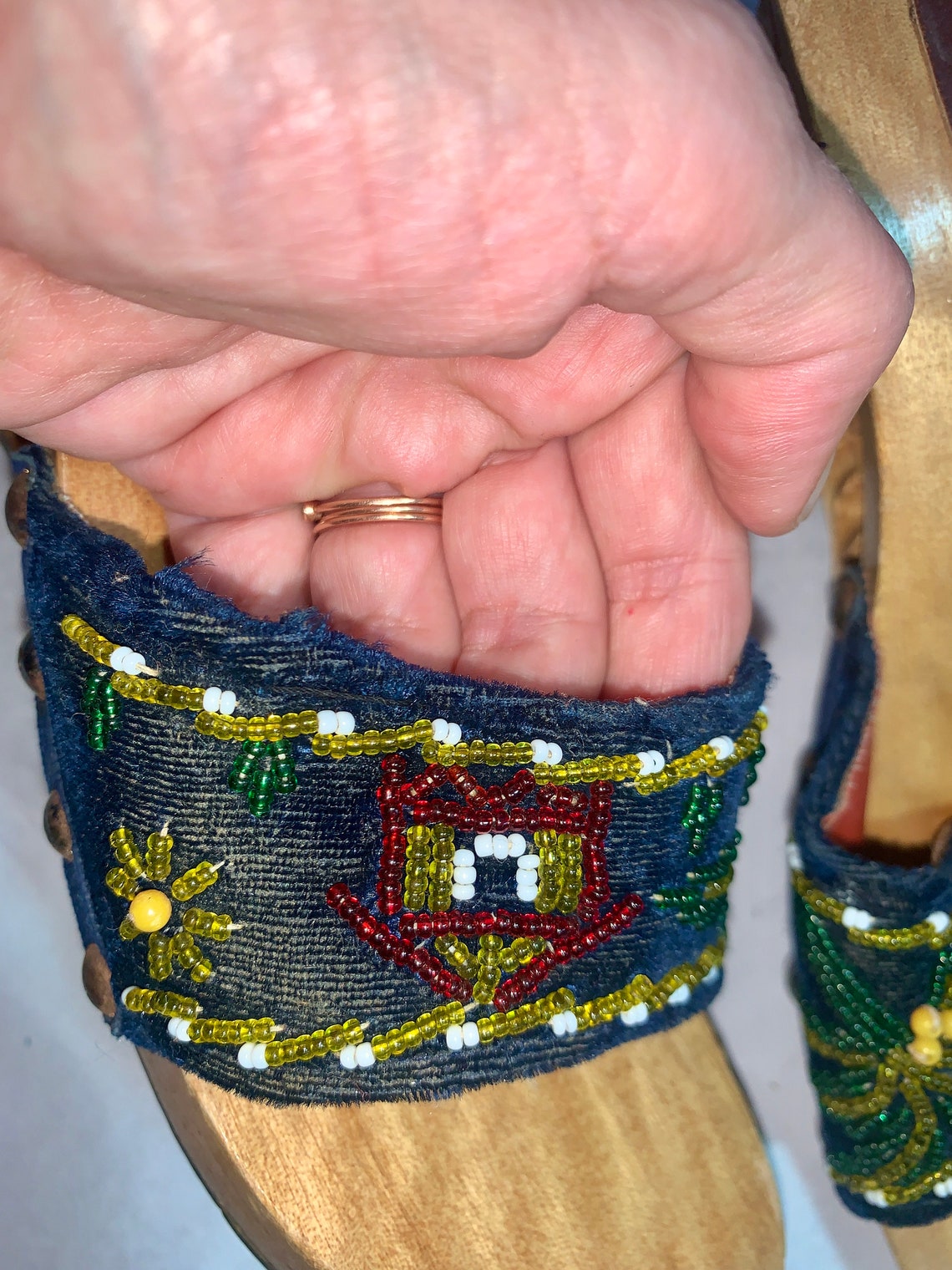 BEADED VELVET WOOD Carved Slides Clogs - Etsy