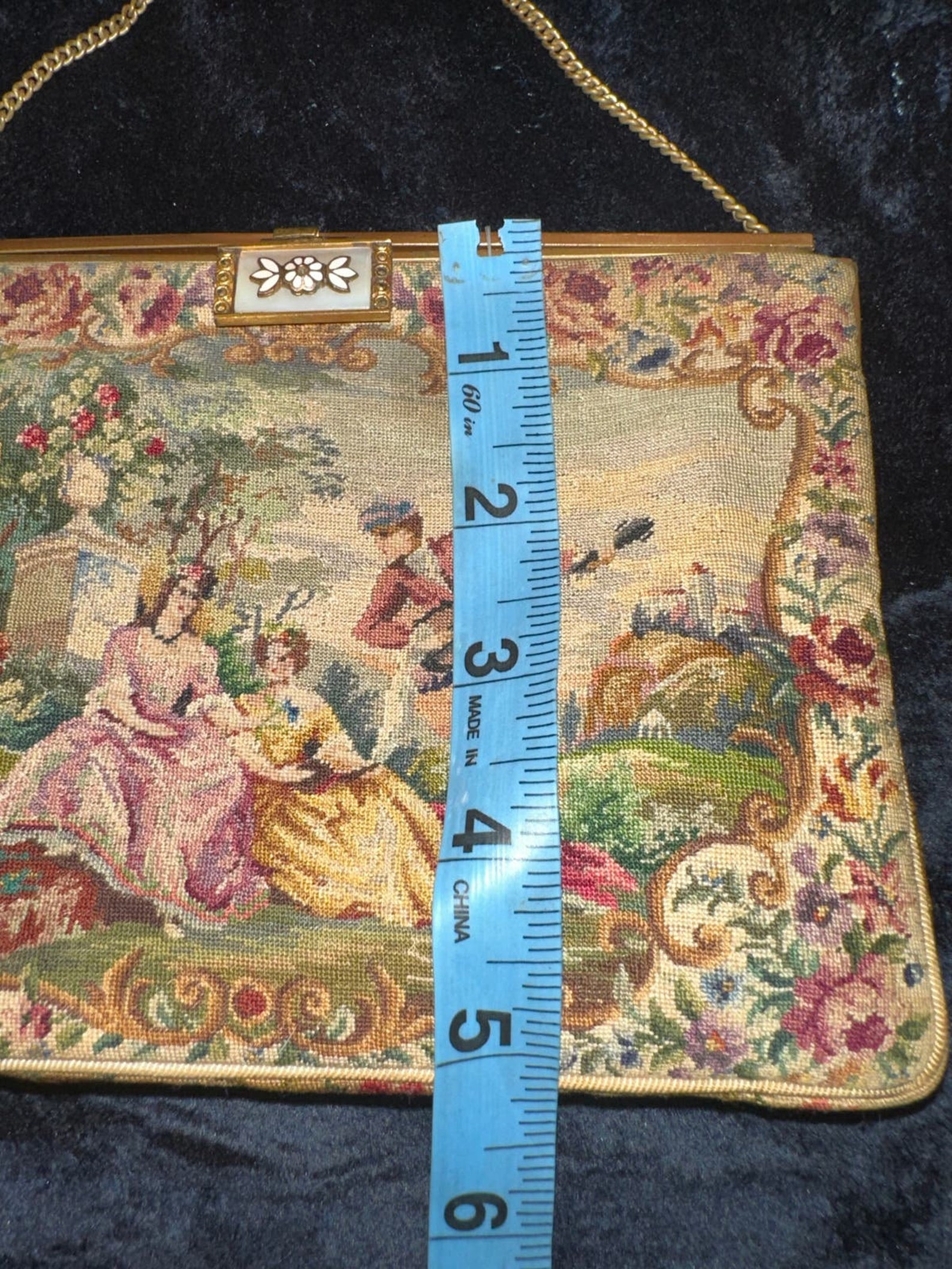 1940's WALBORG PETITPOINT Bag W/ Unique MOP Mother of Pearl Frame ...