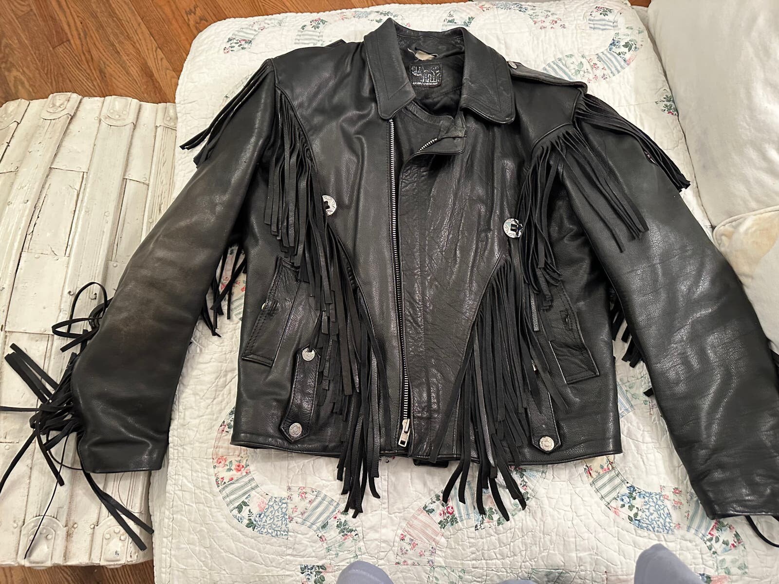 Super Heavy FRINGED LEATHER BIKER Moto Jacket W/ Thick Quilted Lining ...