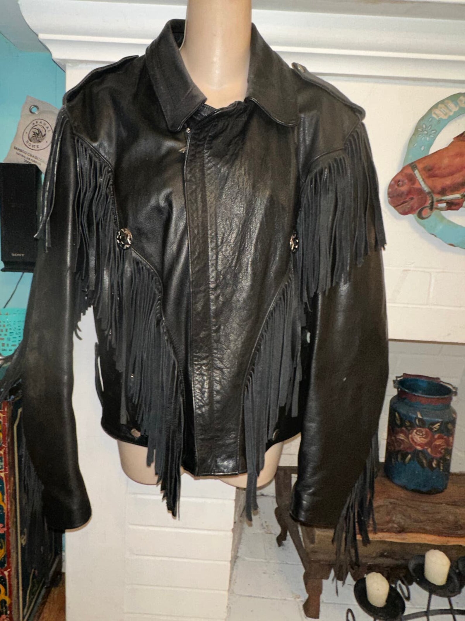 Super Heavy FRINGED LEATHER BIKER Moto Jacket W/ Thick Quilted Lining ...