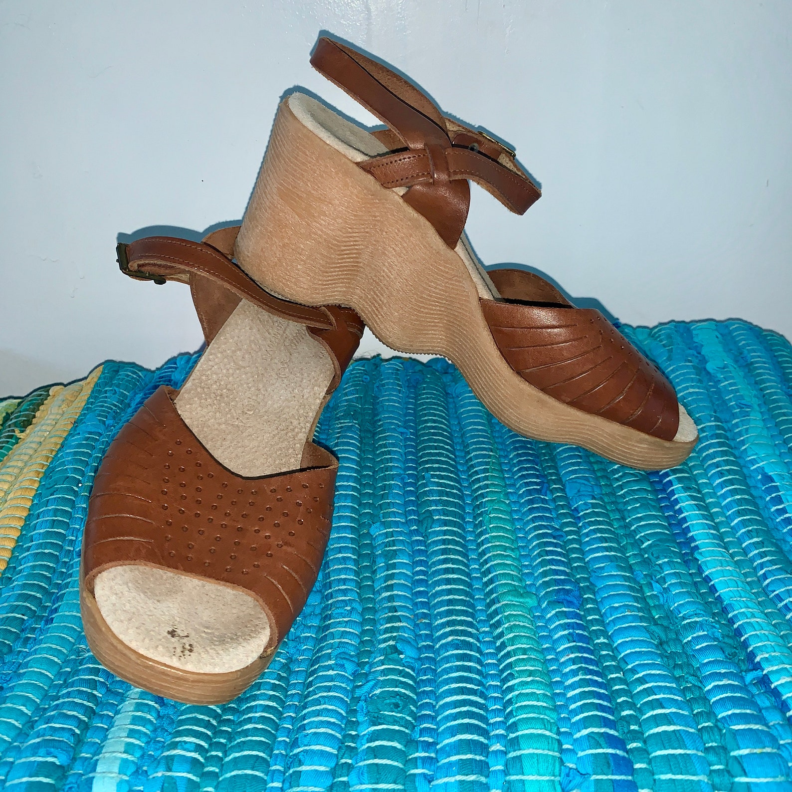70s/80s FAMOLARE "hi There" WAVY SOLE Leather Wedge Sandal - Etsy