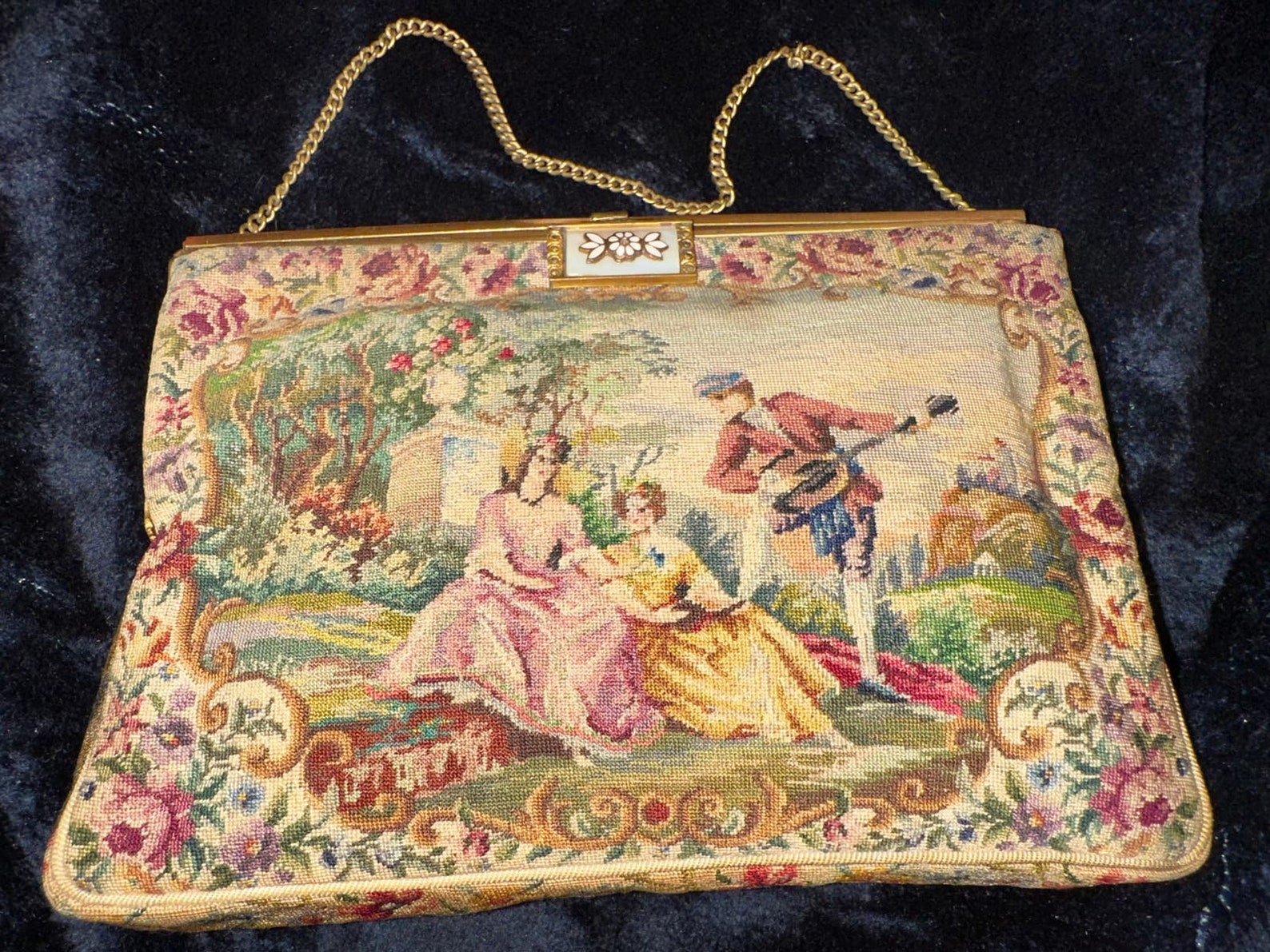 1940's WALBORG PETITPOINT Bag W/ Unique MOP Mother of Pearl Frame ...