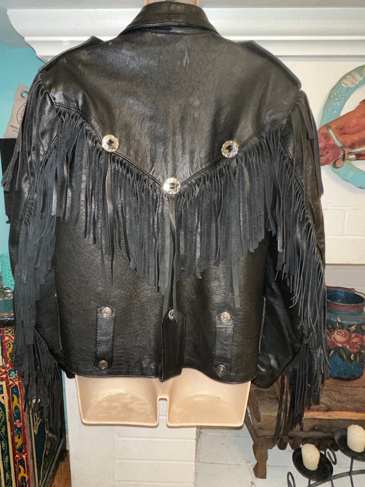 Super Heavy Fringed LEATHER BIKER Moto JACKET W/ Thick Quilted Lining ...