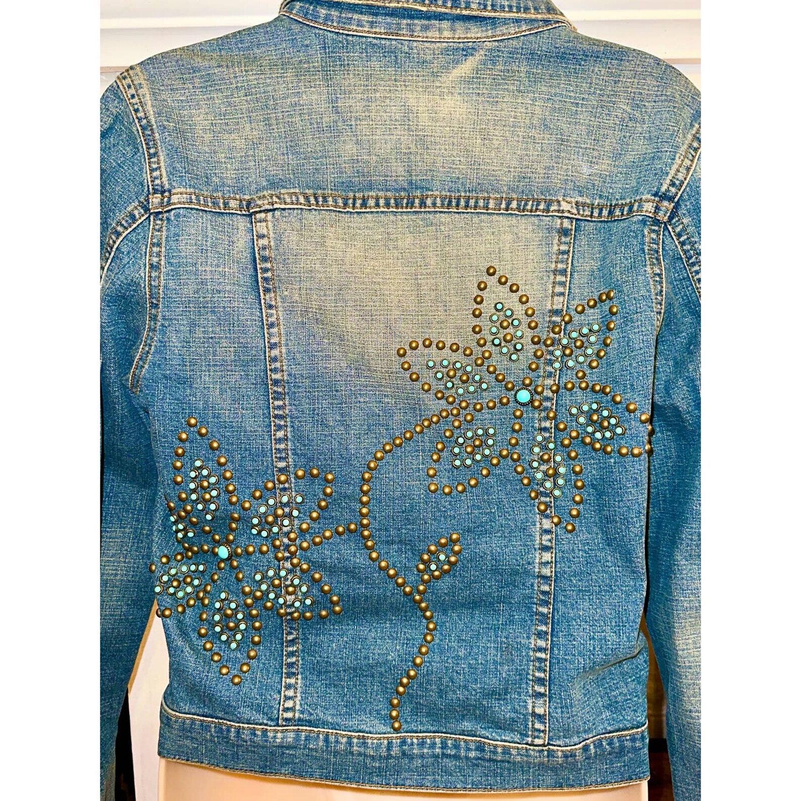 90's BUZZ 18 Embellished TURQUOISE STUDDED Denim Jean Jacket - Etsy