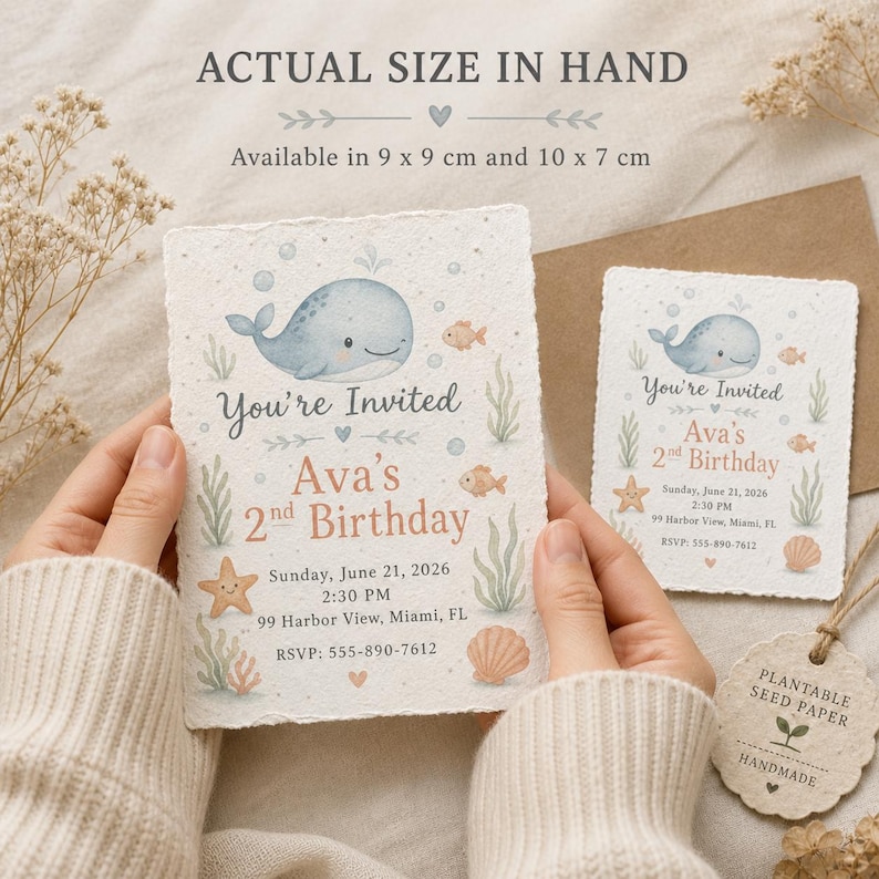 Plantable Seed Paper Whale Birthday Invitation, Under the Sea Party ...