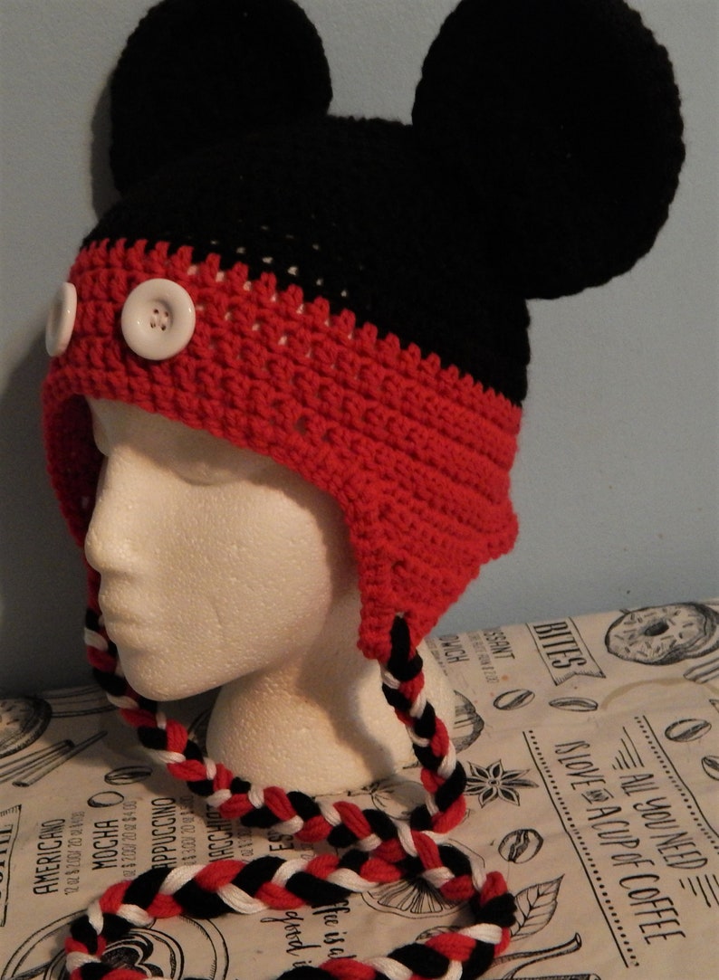 Mickey Mouse Inspired Crochet Hat With Ear Flaps and Braids - Etsy