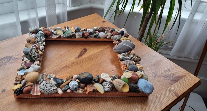 Handmade Stone and Pebble Mosaic Frame Wall Art, Made With Beach Rocks ...