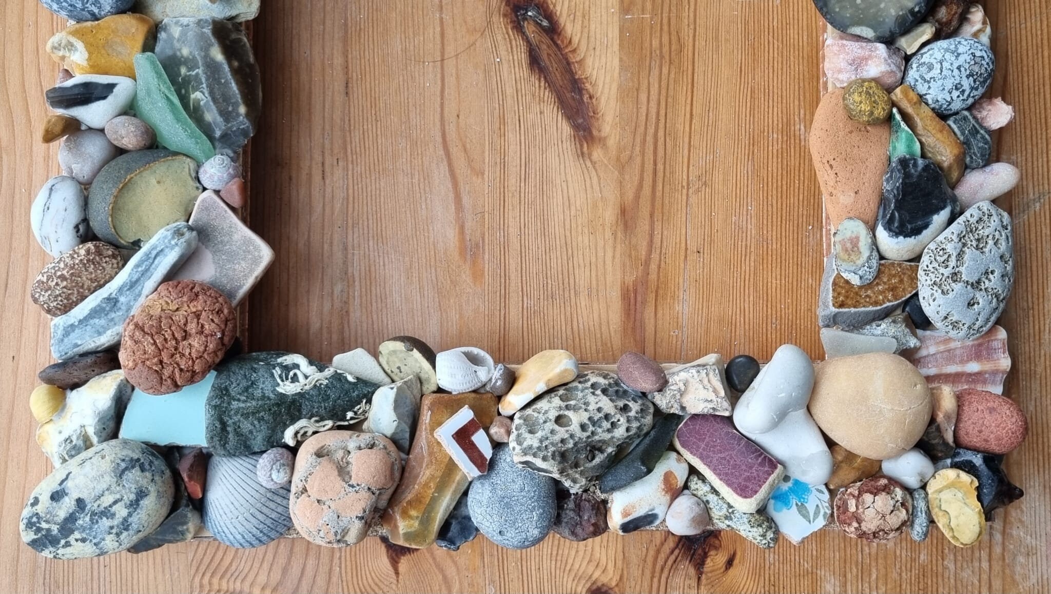 Handmade Stone and Pebble Mosaic Frame Wall Art, Made With Beach Rocks ...