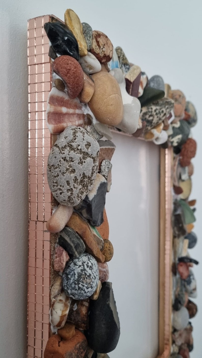 Handmade Stone and Pebble Mosaic Frame Wall Art, Made With Beach Rocks ...