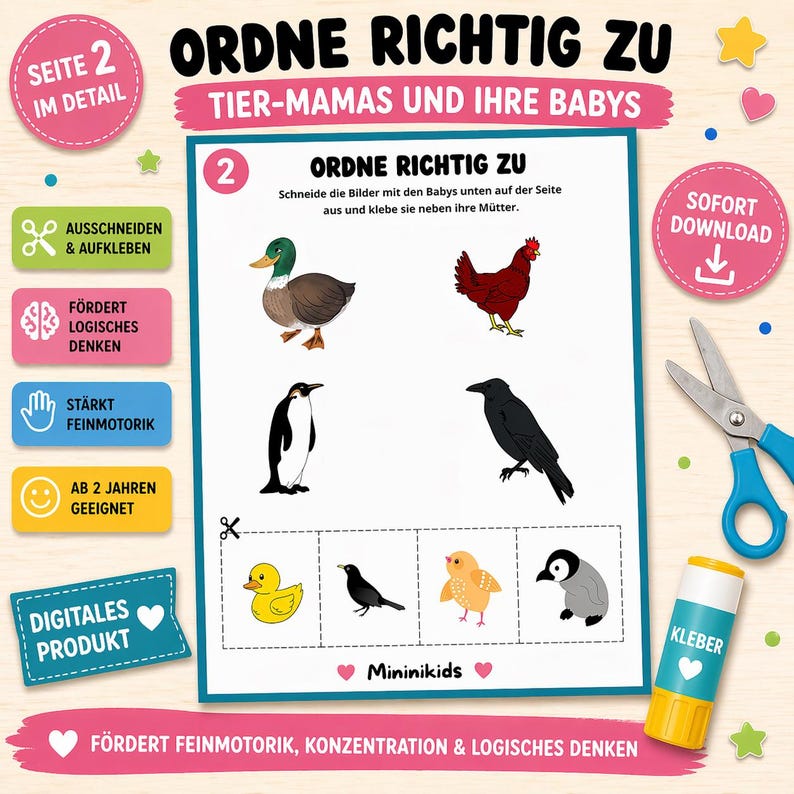 Matching Baby Animals Worksheet PDF | Animal Learning Game for ...