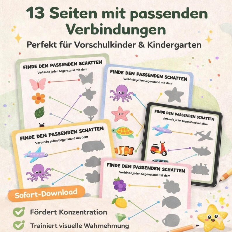 Matching Shadows Worksheets for Children | Preschool Learning Game PDF ...