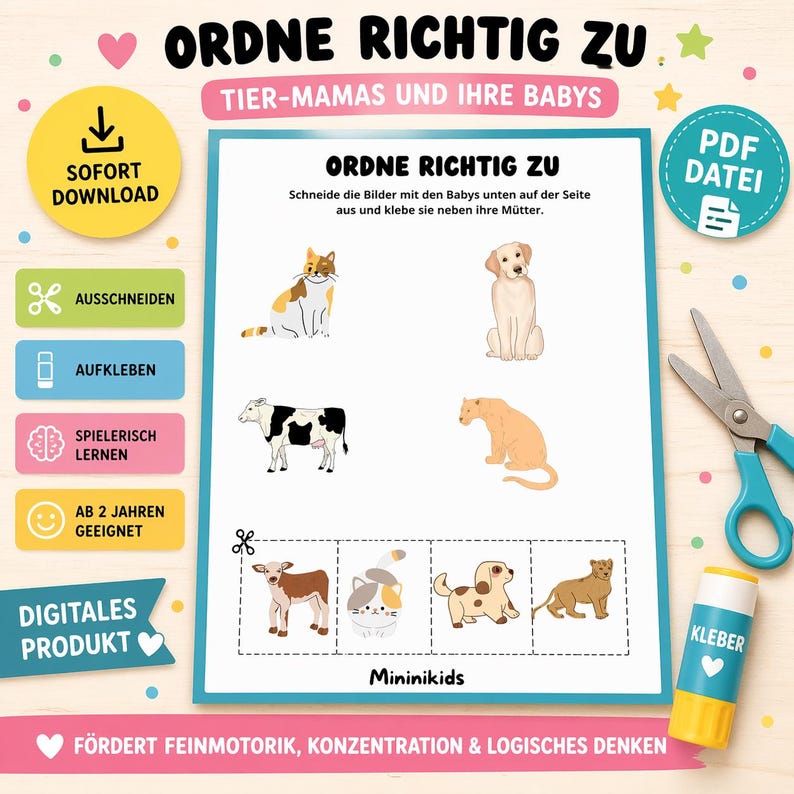 Matching Baby Animals Worksheet PDF | Animal Learning Game for ...