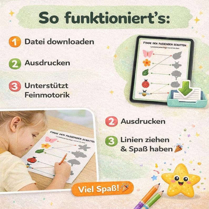 Matching Shadows Worksheets for Children | Preschool Learning Game PDF ...