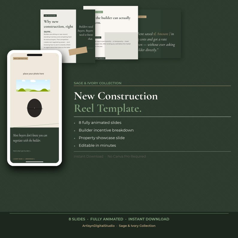 New Construction Reel: Animated Canva Template for Realtors - Etsy