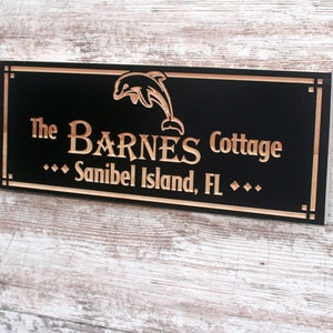 Custom Wooden Beach House Sign; With Dolphin Design, Housewarming Gift ...