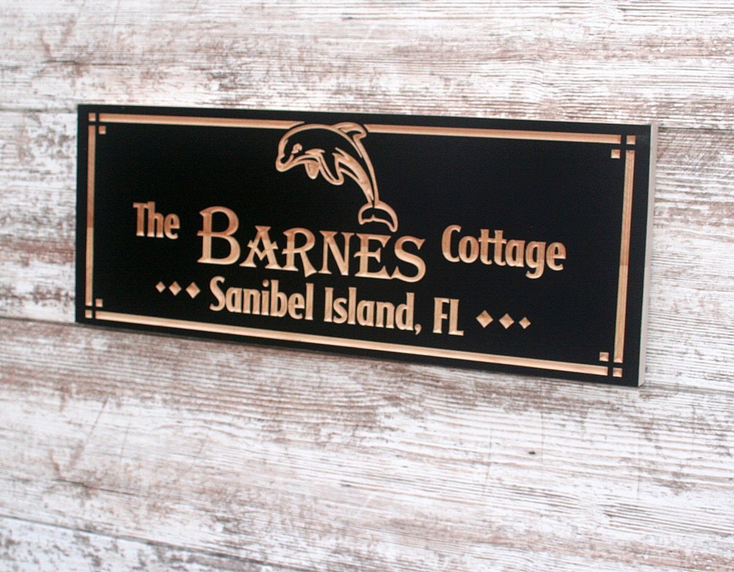 Custom Wooden Beach House Sign; With Dolphin Design, Housewarming Gift ...