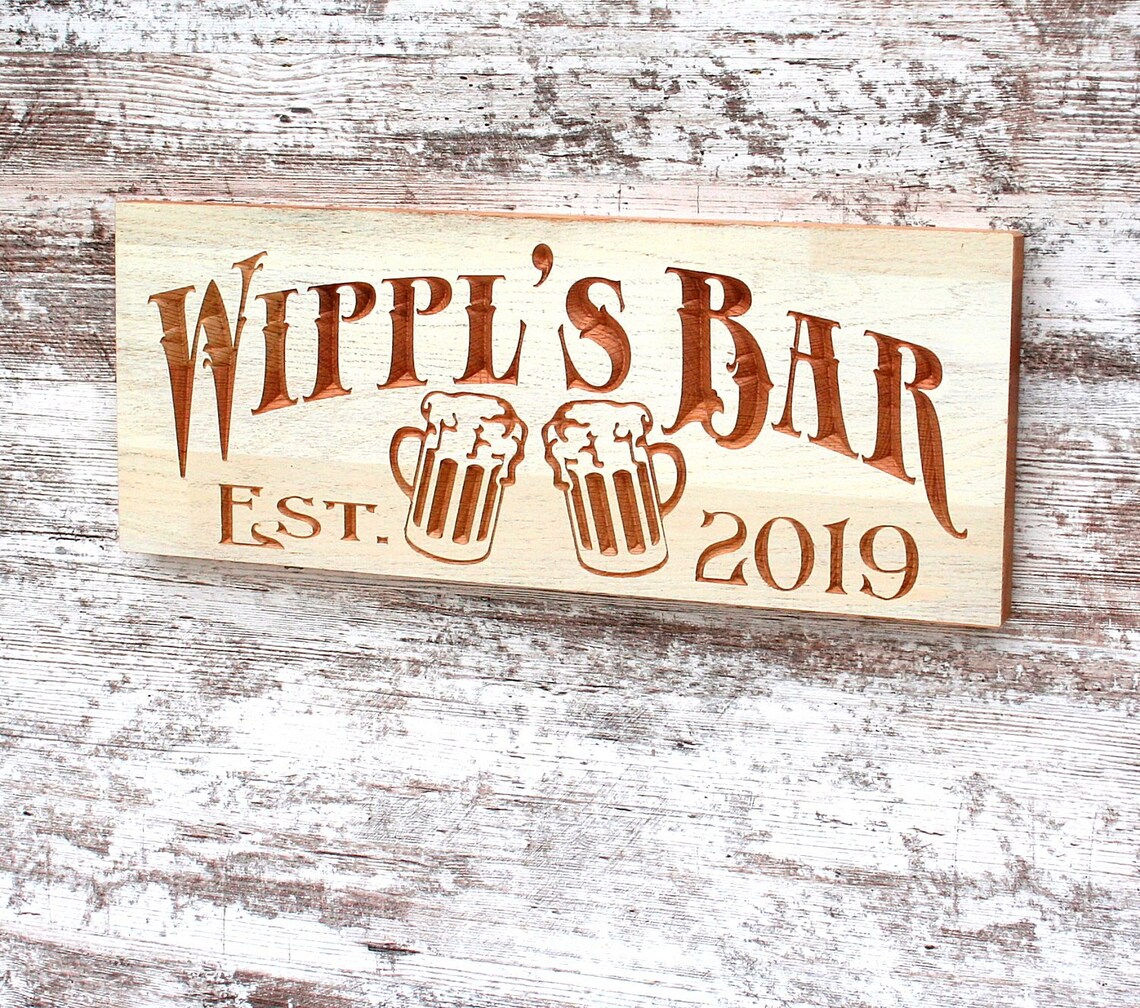Personalized Bar Sign Beer Mugs Shots Wine Glass Wooden Signs | Etsy