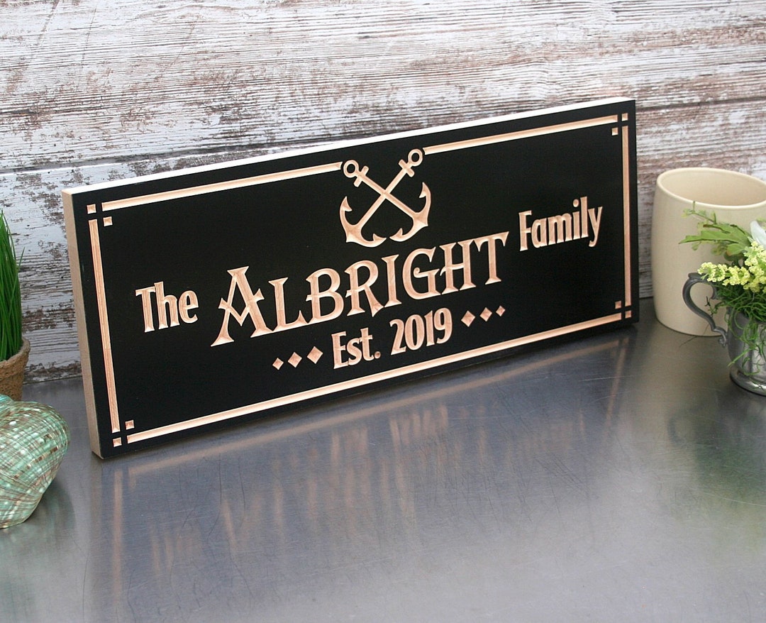 Wooden Beach House Sign: Nautical Anchors Theme; Custom Personalized ...