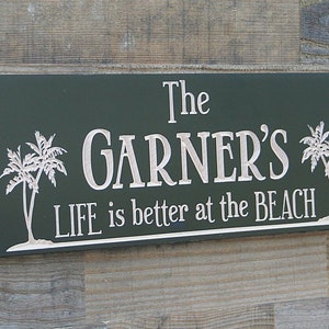 Custom Beach House Sign Beach Sign With Palm Trees Personalized Beach ...