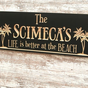 Custom Beach House Sign Beach Sign With Palm Trees Personalized Beach ...