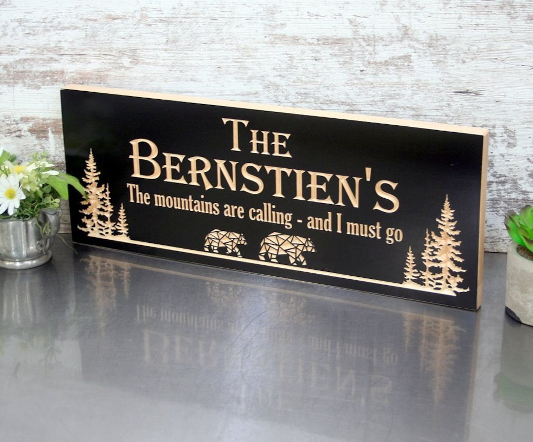 Wooden Carved Outdoor Cabin Sign With Grizzly Bear and Pine Trees ...